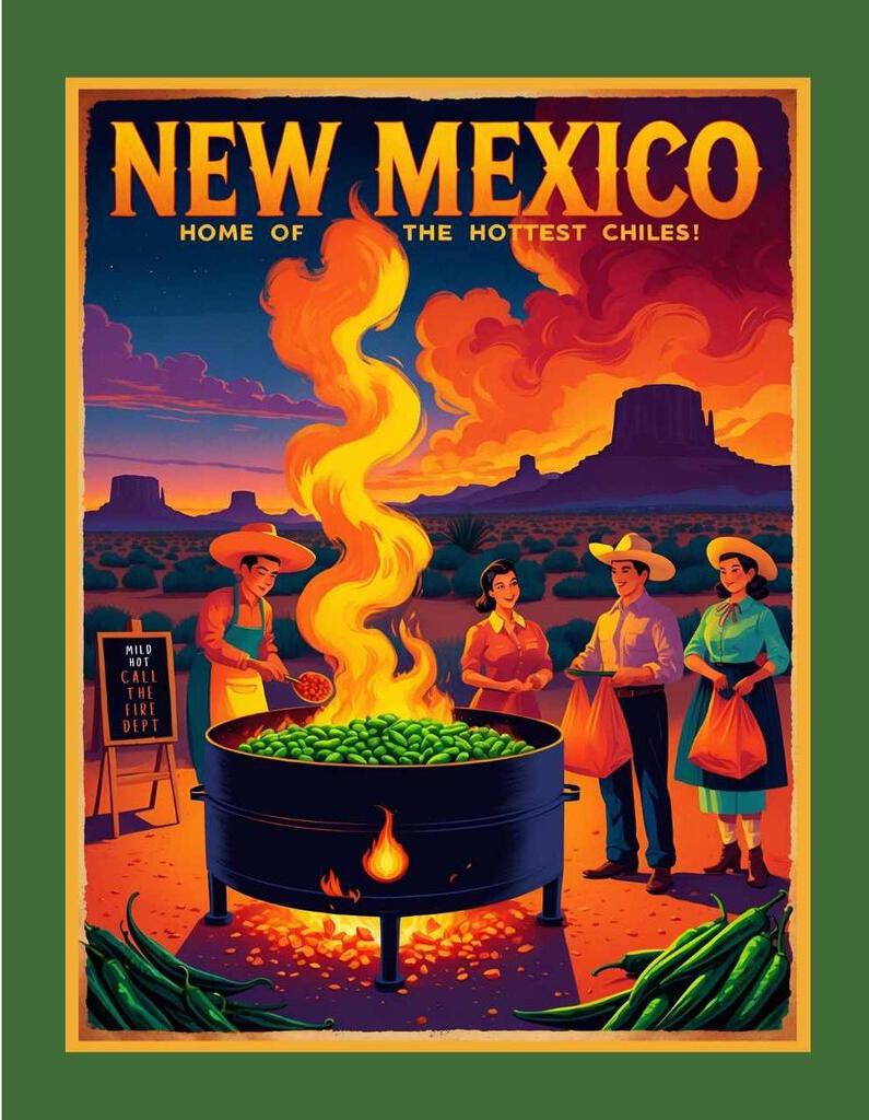 New Mexico Home Of The Hottest Chiles Retro Travel Box of 10 Blank Not ...